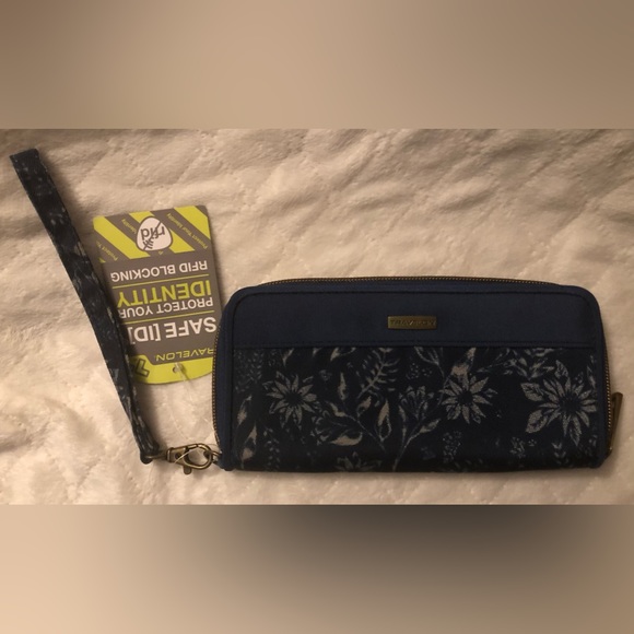 Travelon | Bags | Travelon Rfid Blocking Safe Id Ziparound Navy Floral ...